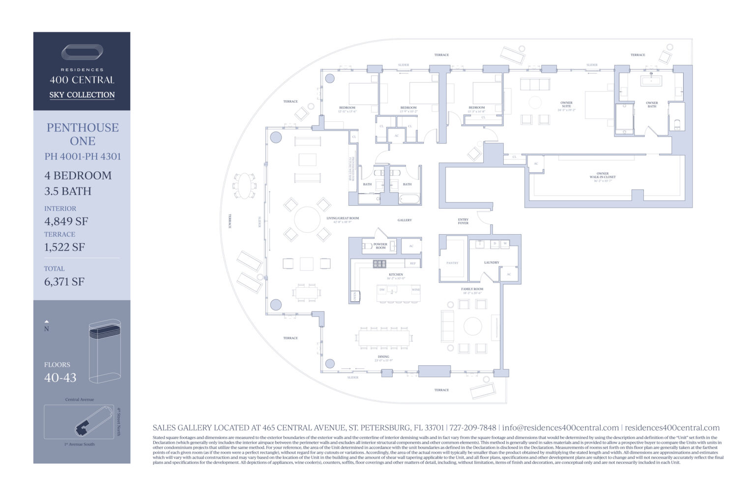 Penthouse 4001-4301 – 400 Central Floor Plans