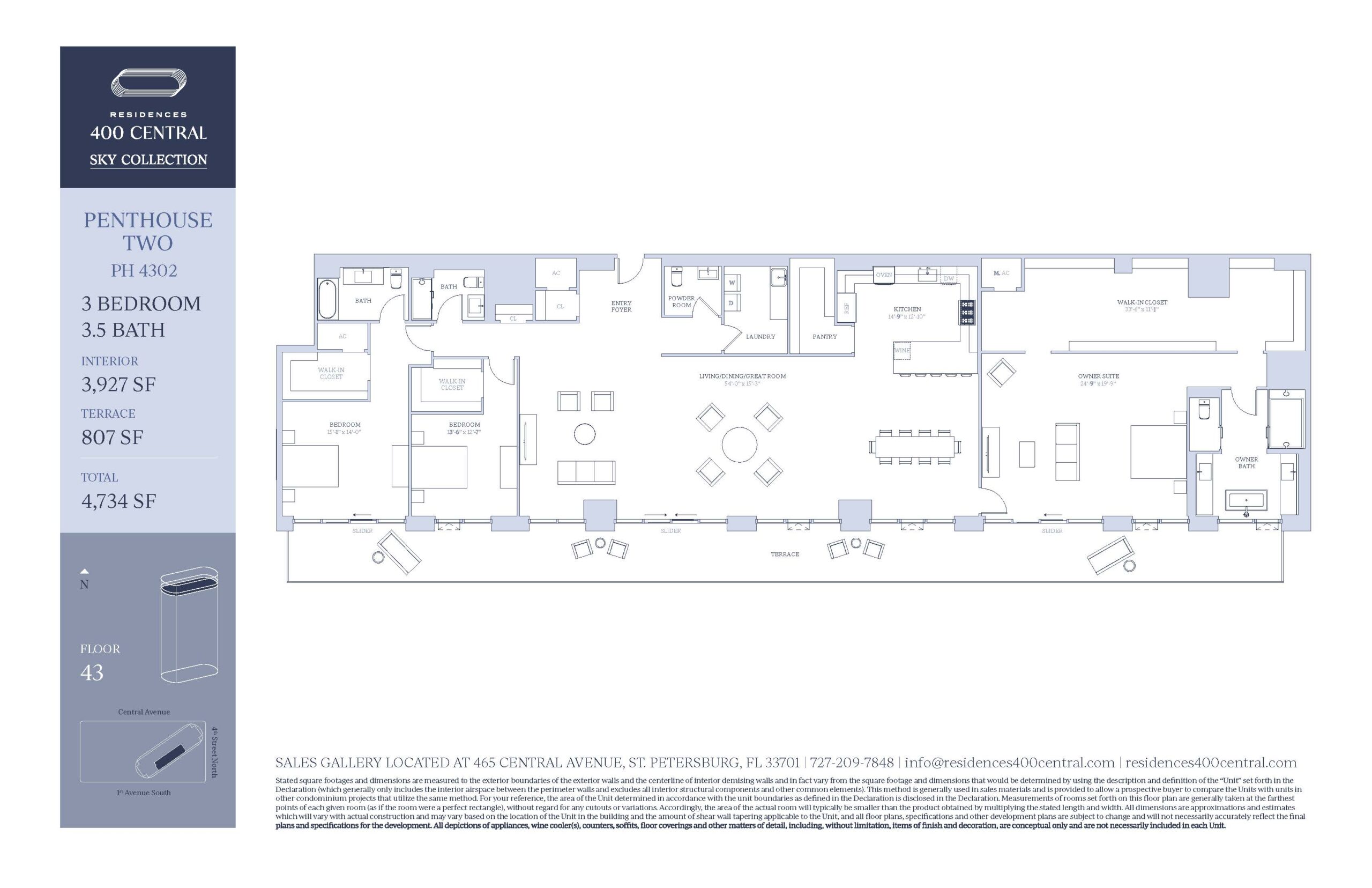 Penthouse 4302 – 400 Central Floor Plans